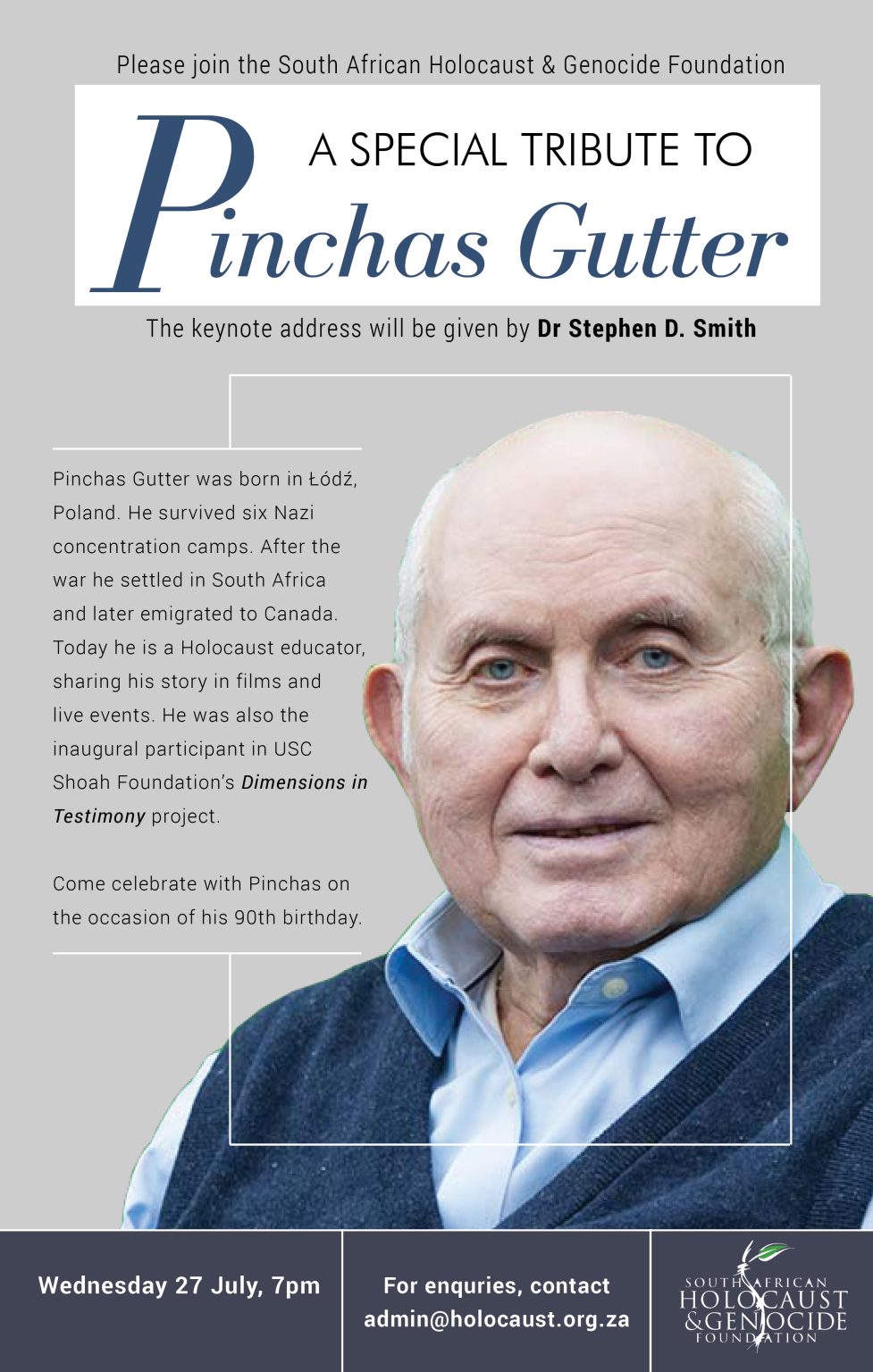 A Tribute to Pinchas Gutter - The Johannesburg Holocaust & Genocide Centre
