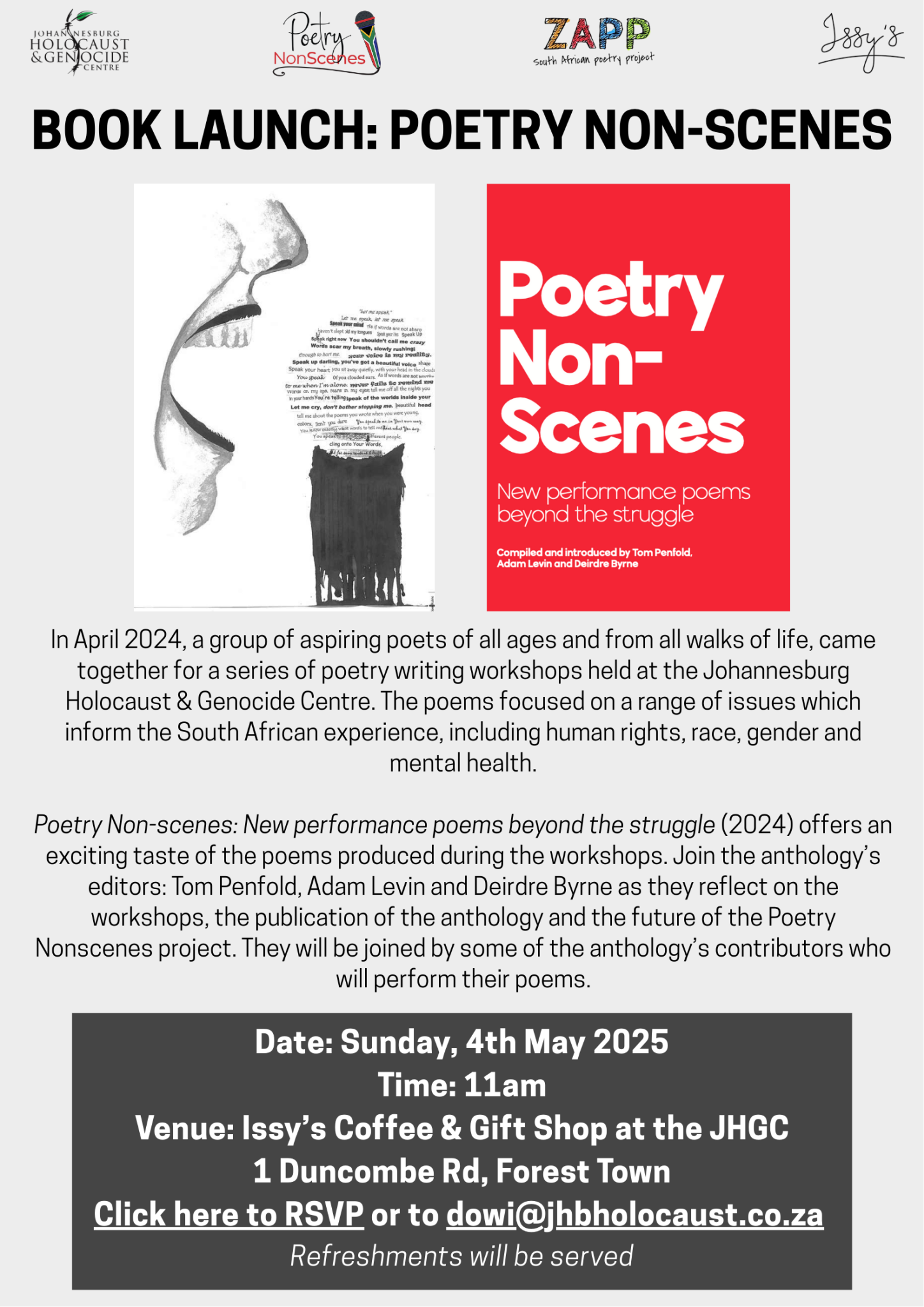 Book Launch: Poetry Non-Scenes - The Johannesburg Holocaust & Genocide ...