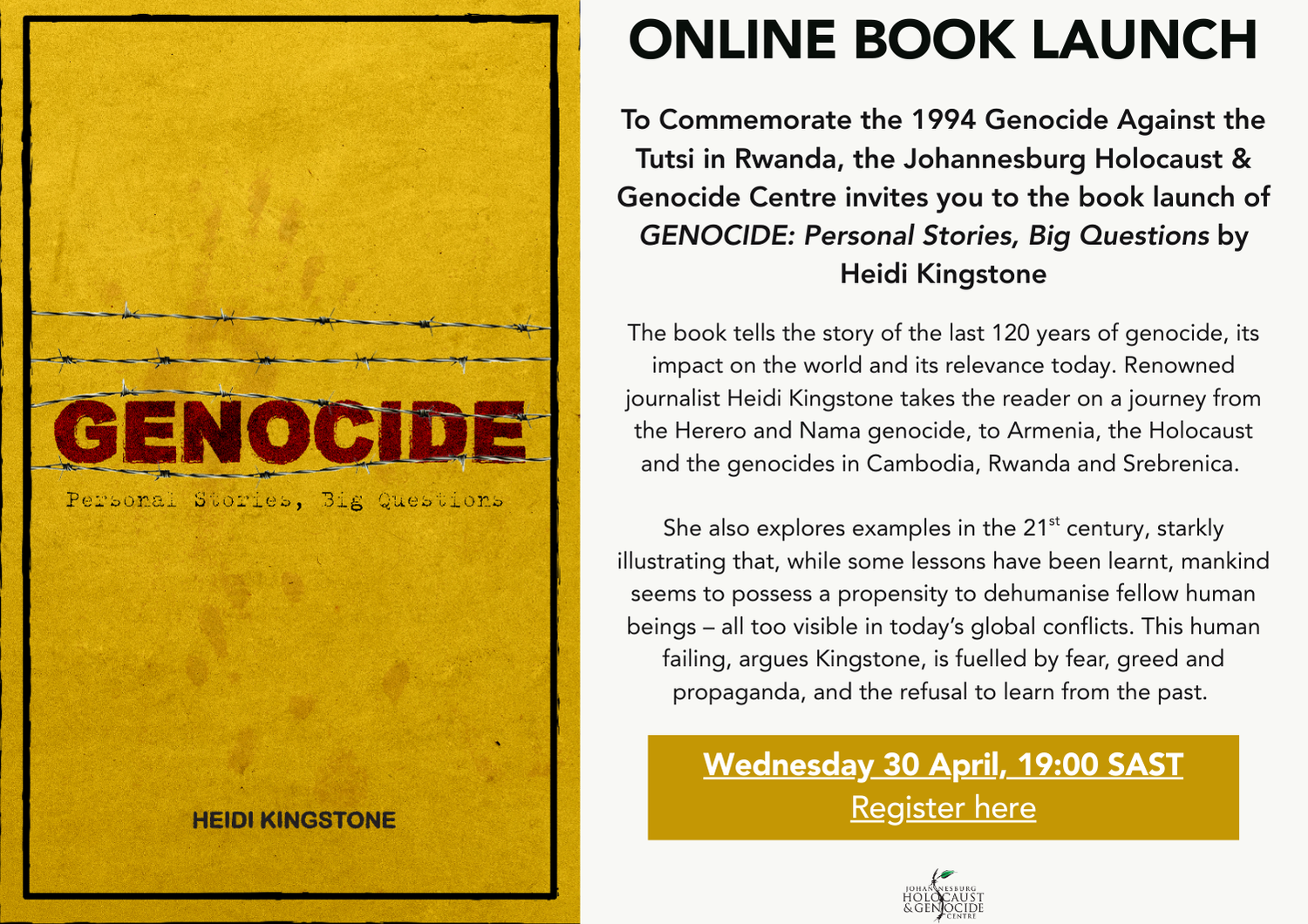 Online book launch GENOCIDE: Personal Stories, Big Questions by Heidi ...