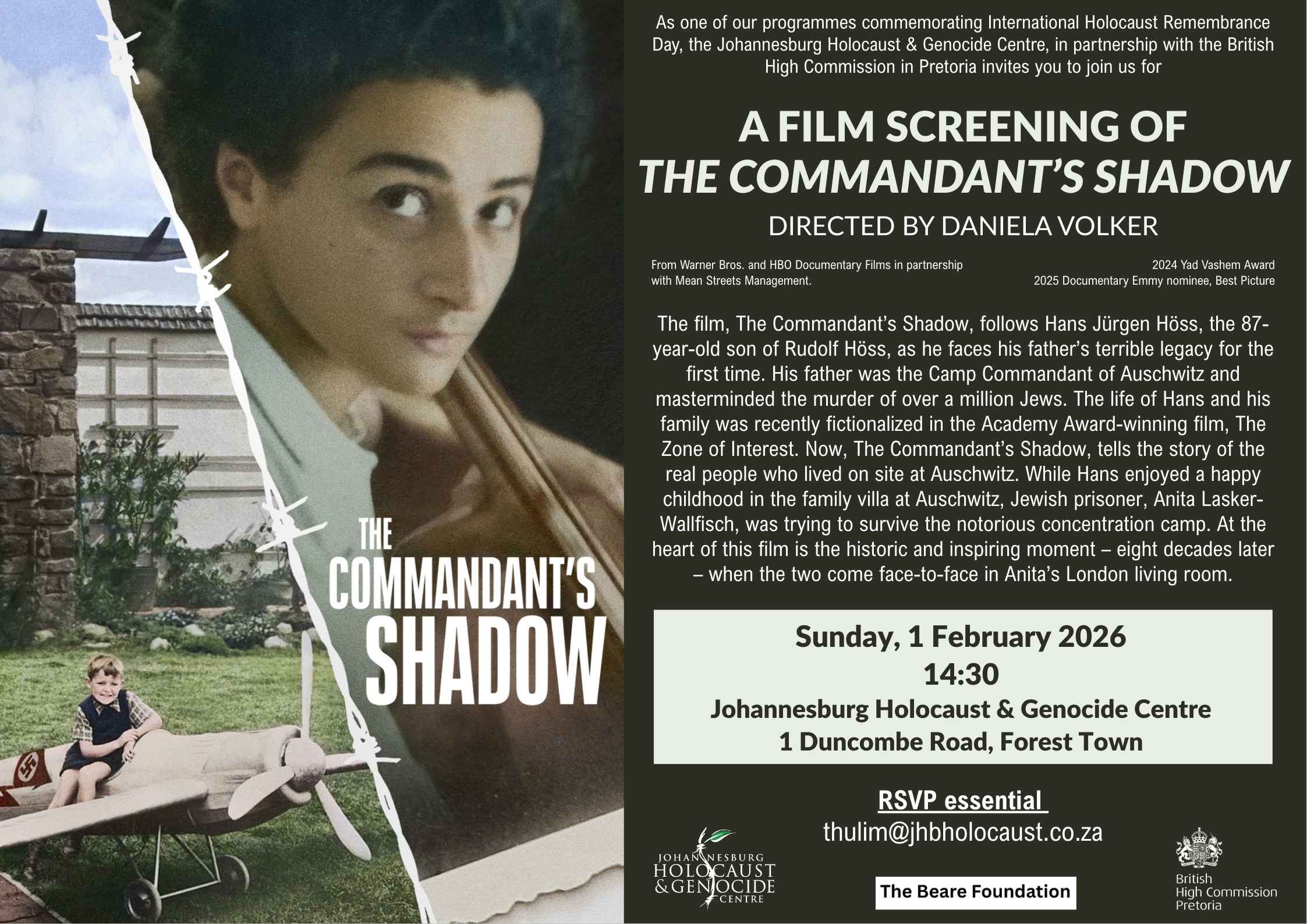 Film Screening: The Commandant's Shadow - The Johannesburg Holocaust ...